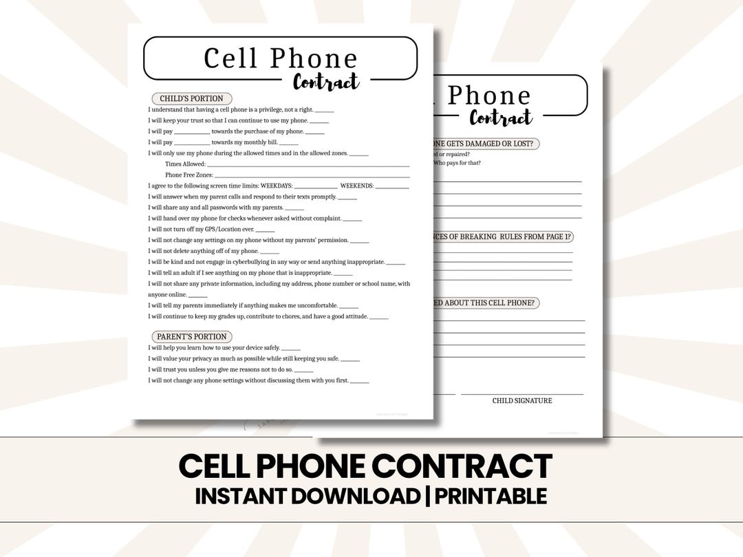 Cell Phone Agreement for Teens | Child's First Cell Phone Contract ...