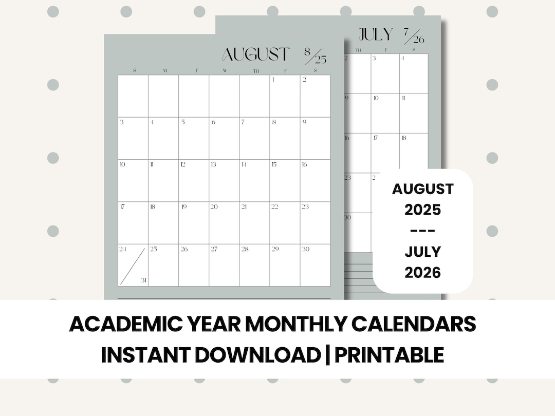 Printable Academic Year Calendars | Monthly Calendars for Planners ...