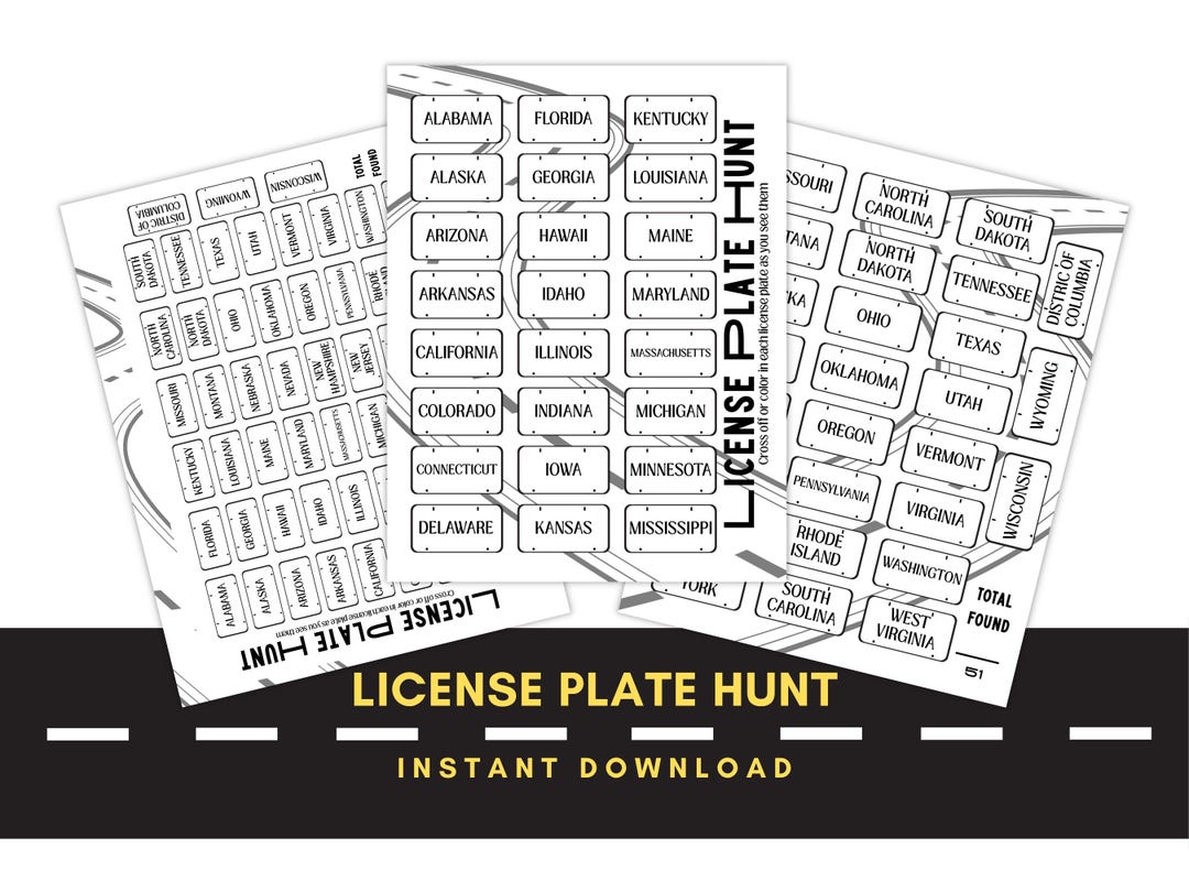 Road Trip License Plate Scavenger Hunt Game | Printable Family Car ...