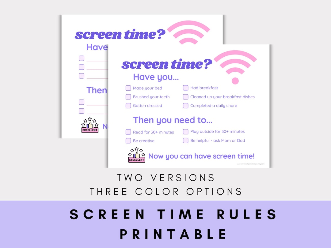 Printable Screen Time Rules | Screentime Chore Chart | Family Tech ...