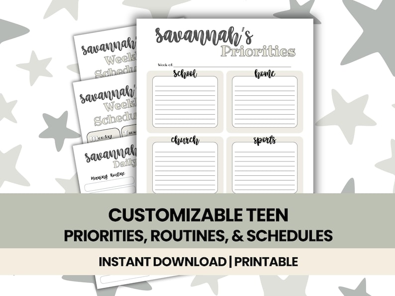 Teen Schedule Printable | Customizable Routine and Priorities for ...