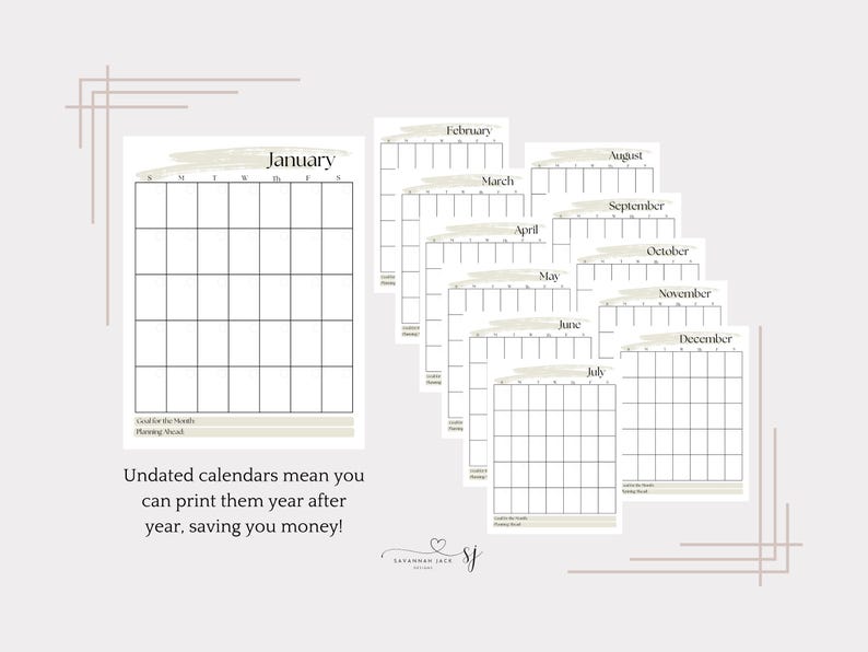 Undated Monthly Calendars | Printable Monthly Calendars | 12 Printable ...
