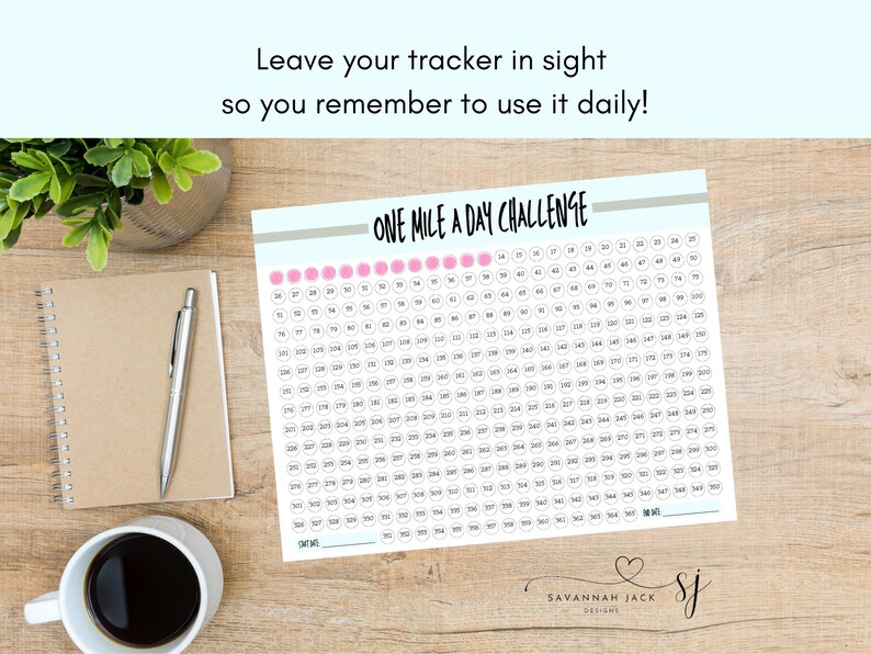 Fitness Tracker | Printable Log for Miles | One Mile a Day Challenge ...