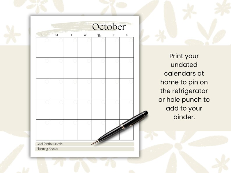 Undated Monthly Calendars | Printable Monthly Calendars | 12 Printable ...