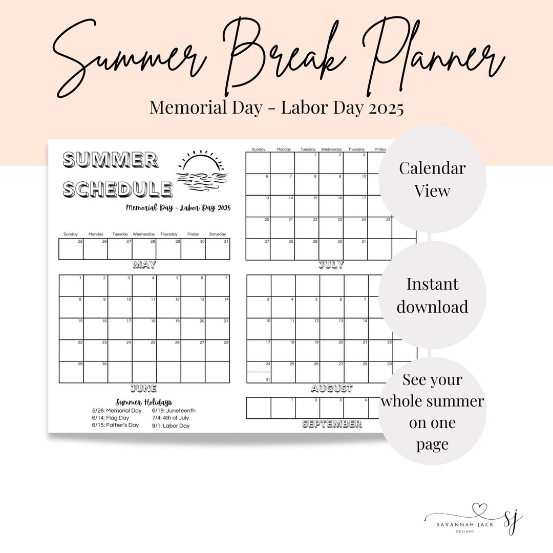 Planner for Summer Break | Printable Summer Calendar Organizer ...