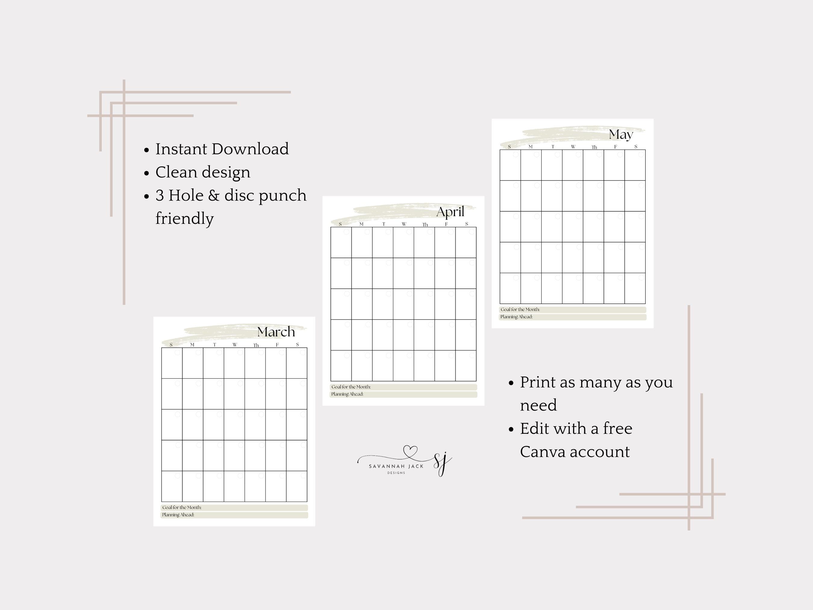 Undated Monthly Calendars | Printable Monthly Calendars | 12 Printable ...