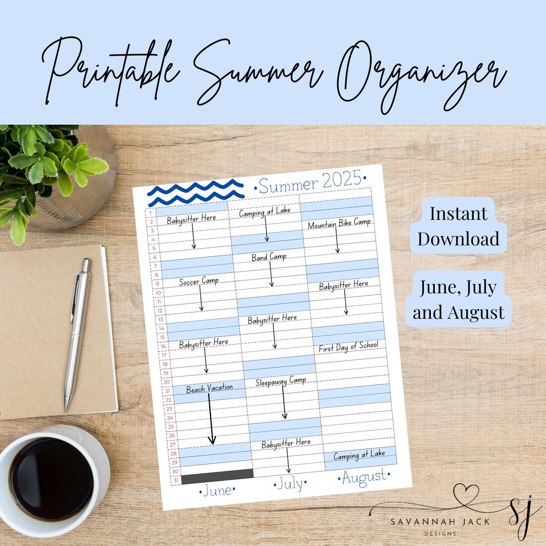 Planner for Summer Break Organizer Printable Summer Months Calendar ...