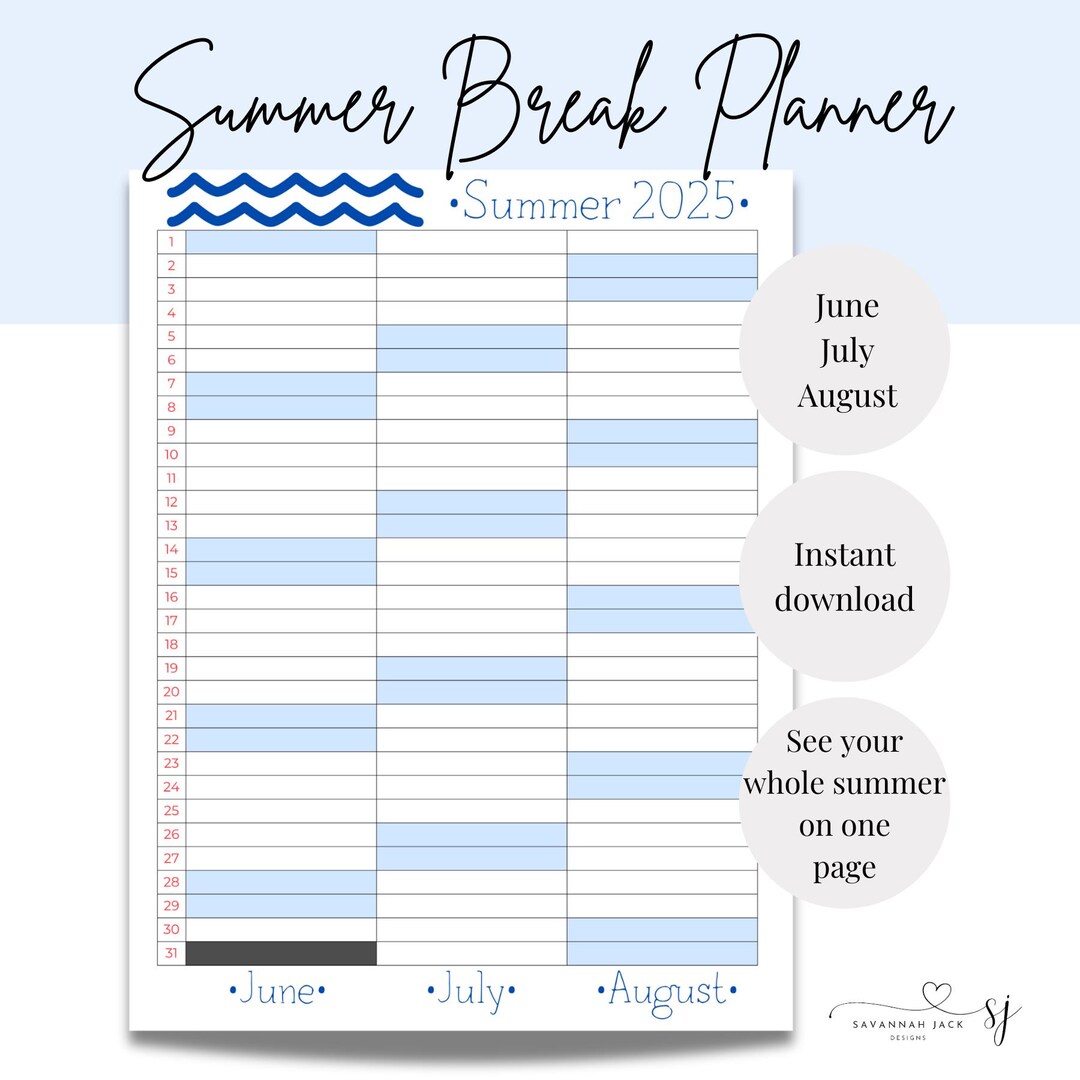 Summer Break Planner | Printable Organizer for Summer Vacation ...