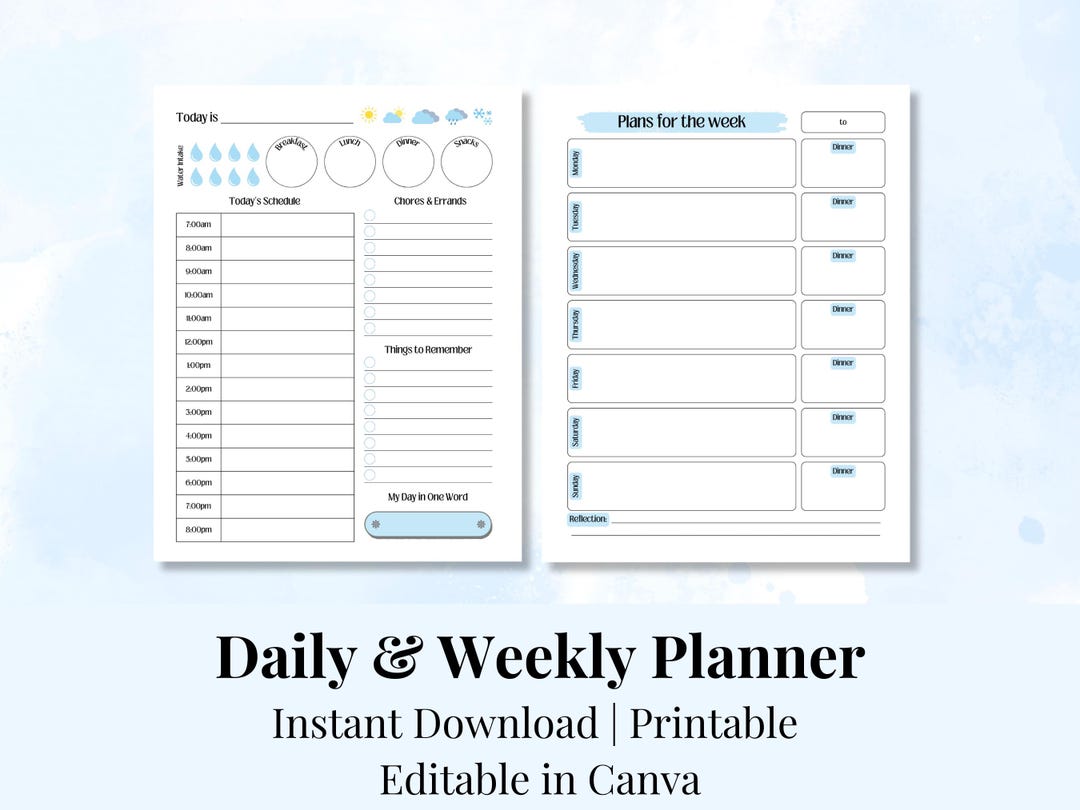 Undated Printable Daily and Weekly Calendar Bundle | Blue Daily Weekly ...