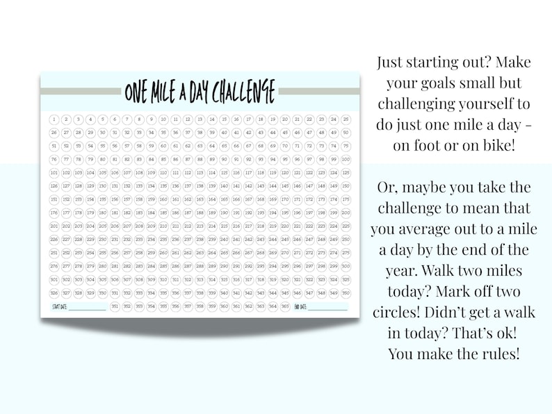 Fitness Tracker | Printable Log for Miles | One Mile a Day Challenge ...