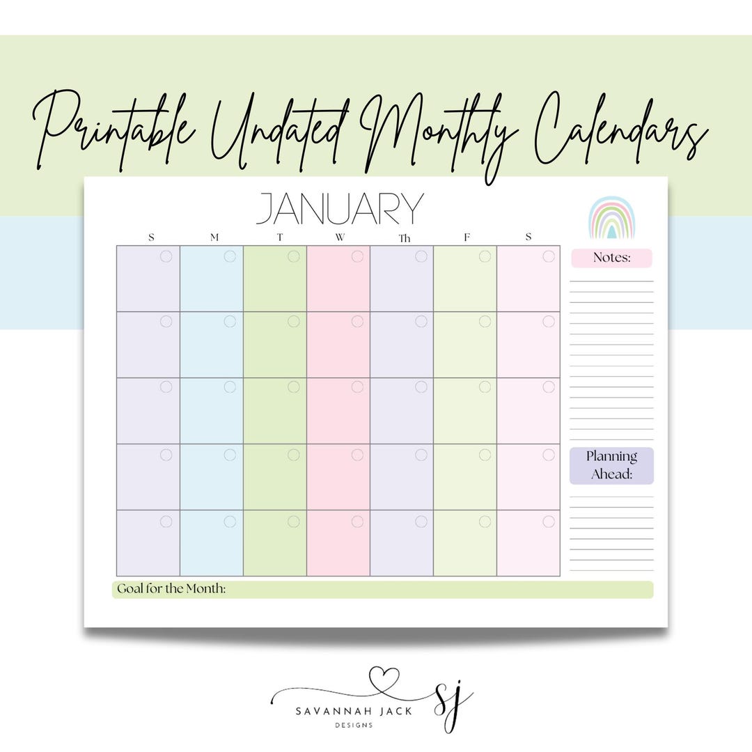 Undated Monthly Calendars | Monthly Landscape Calendar | Printable ...
