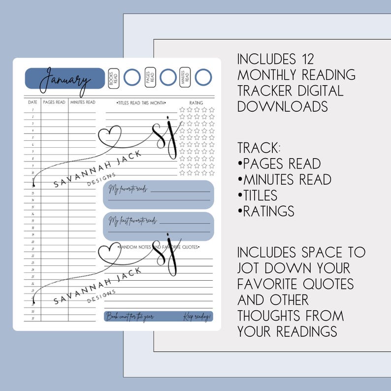 Printable Reading Tracker | Digital Reading Log | Monthly Reading Log ...