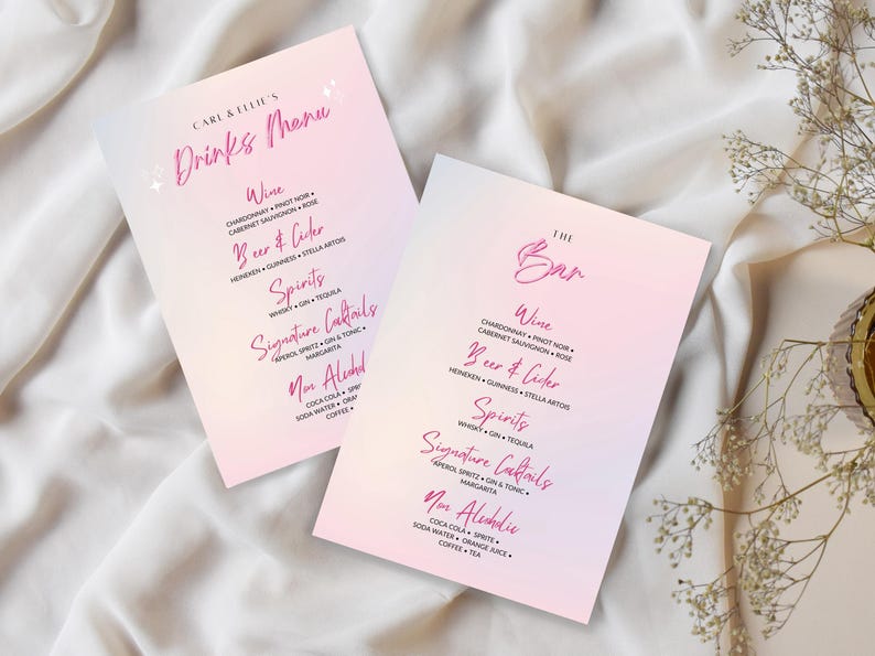 Bar Menu Sign Drinks Menu Wedding Template Bundle Editable Canva ...