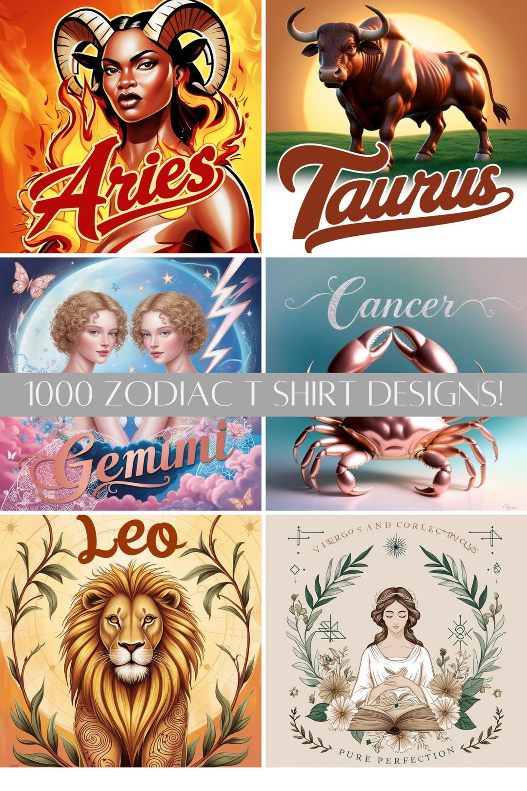 Zodiac Signs - 1000 Design Bundle PNG Files Custom Apparel and DIY ...