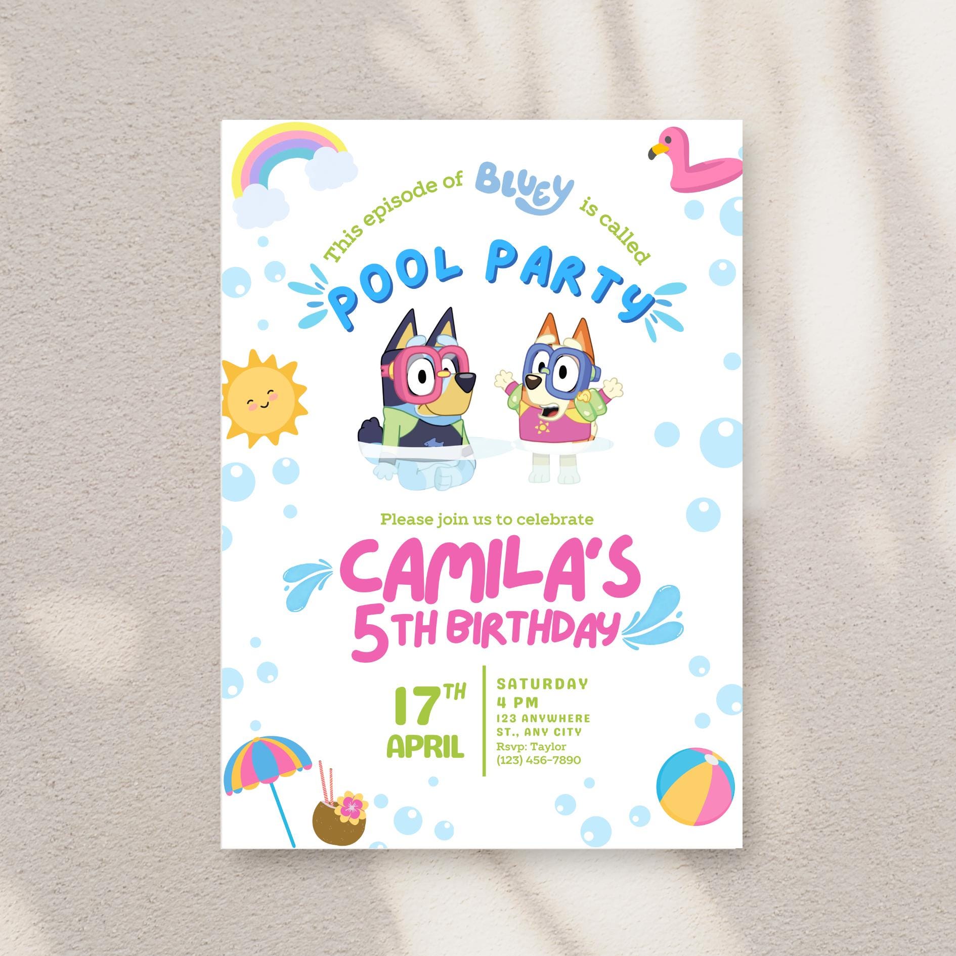 Bluey Pool Party Birthday Invitation. Girls and Boys Birthday ...