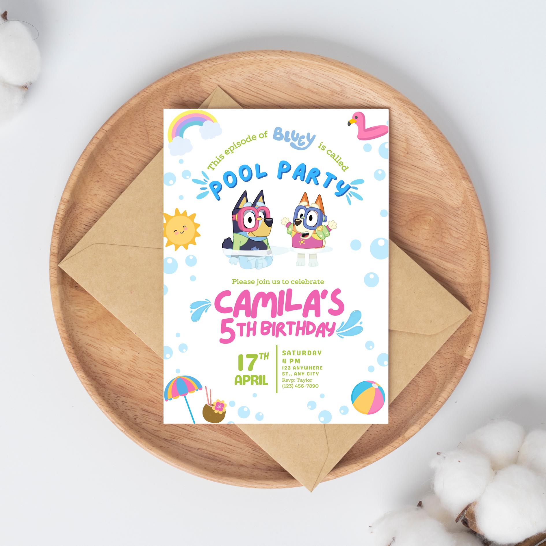 Bluey Pool Party Birthday Invitation. Girls and Boys Birthday ...