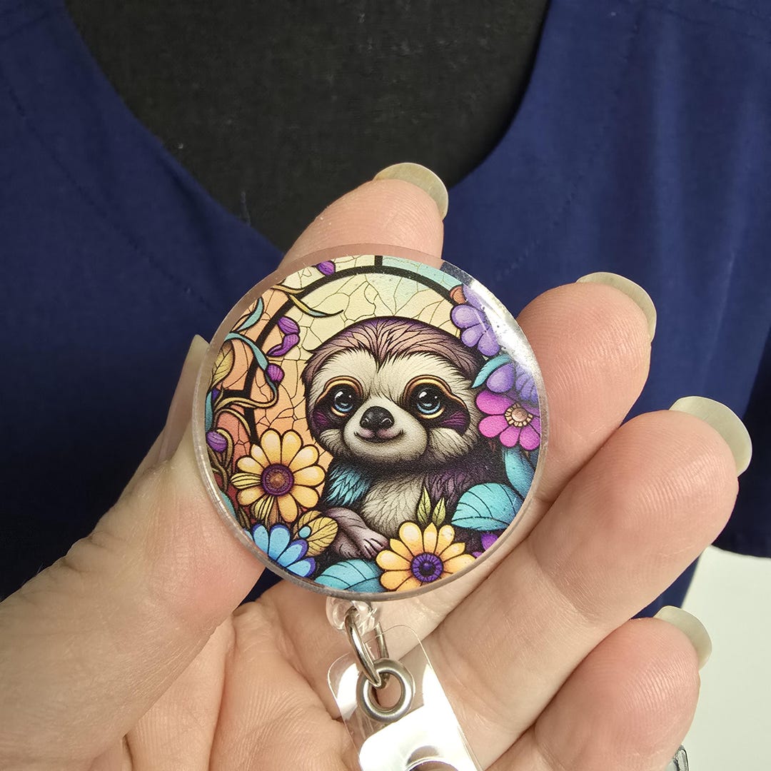 Badge Reel Cover Stained Glass Sloth - Etsy