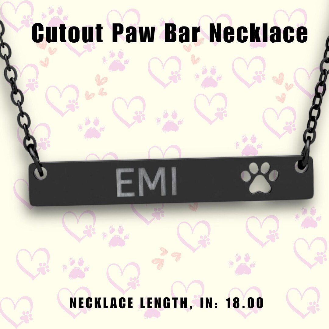 Personalized Paw Bar Necklace - Custom Pet Name Necklace - Cutout Paw ...