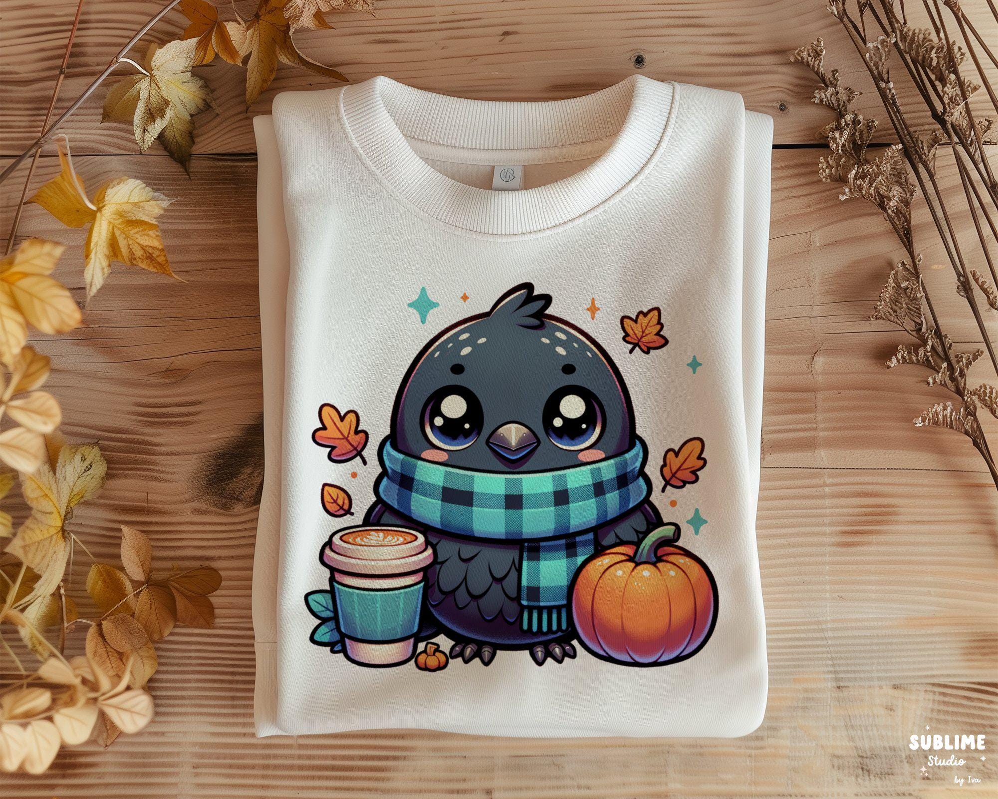 Cute Crow Png and SVG, Magic School Clipart, Fall Coffee Lovers ...