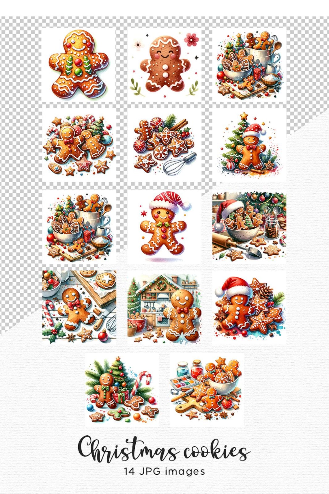 Aquarell Lebkuchen Clipart, 14 Lebkuchen Kekse JPG Bilder Clip Art ...