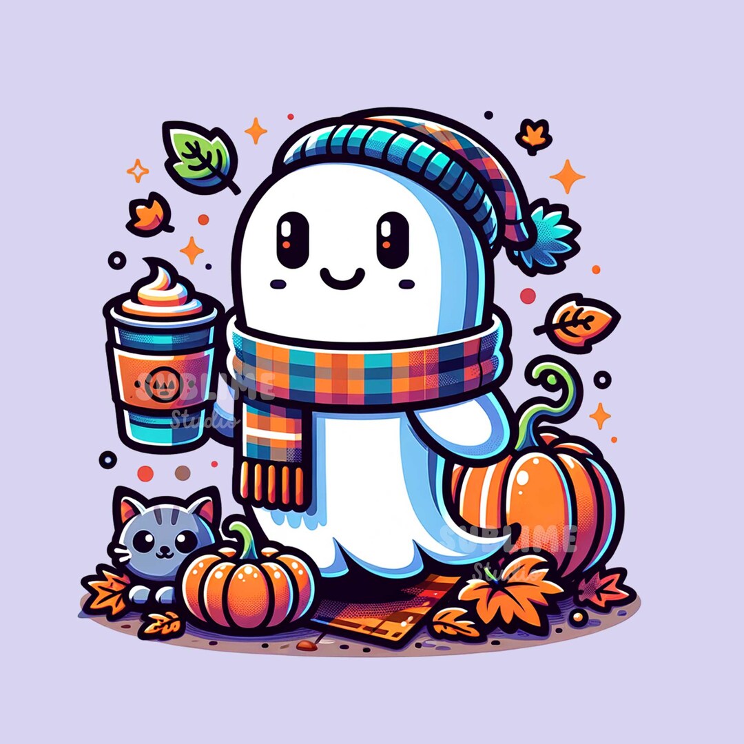 Halloween Ghost and Coffee Png and SVG, Ghost With Coffee, Fall Coffee ...