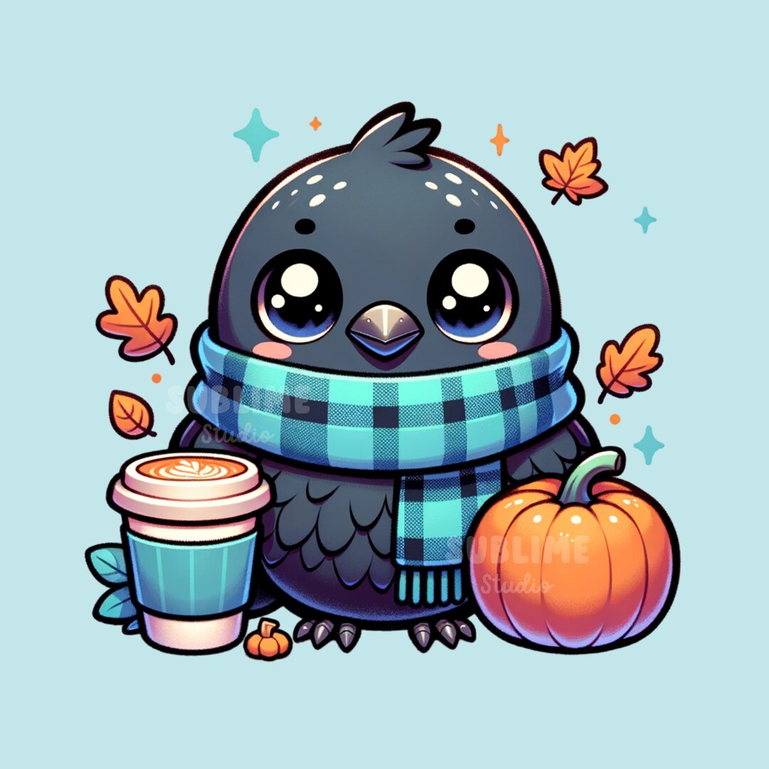 Cute Crow Png and SVG, Magic School Clipart, Fall Coffee Lovers ...
