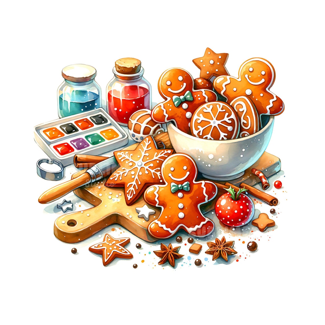 Aquarell Lebkuchen Clipart, 14 Lebkuchen Kekse JPG Bilder Clip Art ...