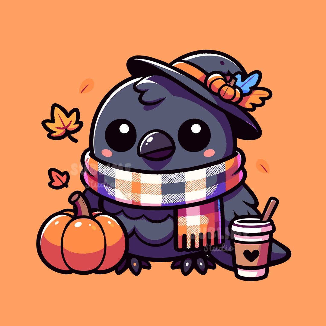 Cute Crow Clipart Png and SVG, Fall Coffee Png, Coffee Lovers, INSTANT ...