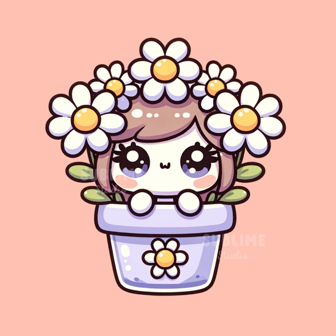Flower Pot Clipart, Chibi Clipart, Adorable Plant Illustration, Digital ...