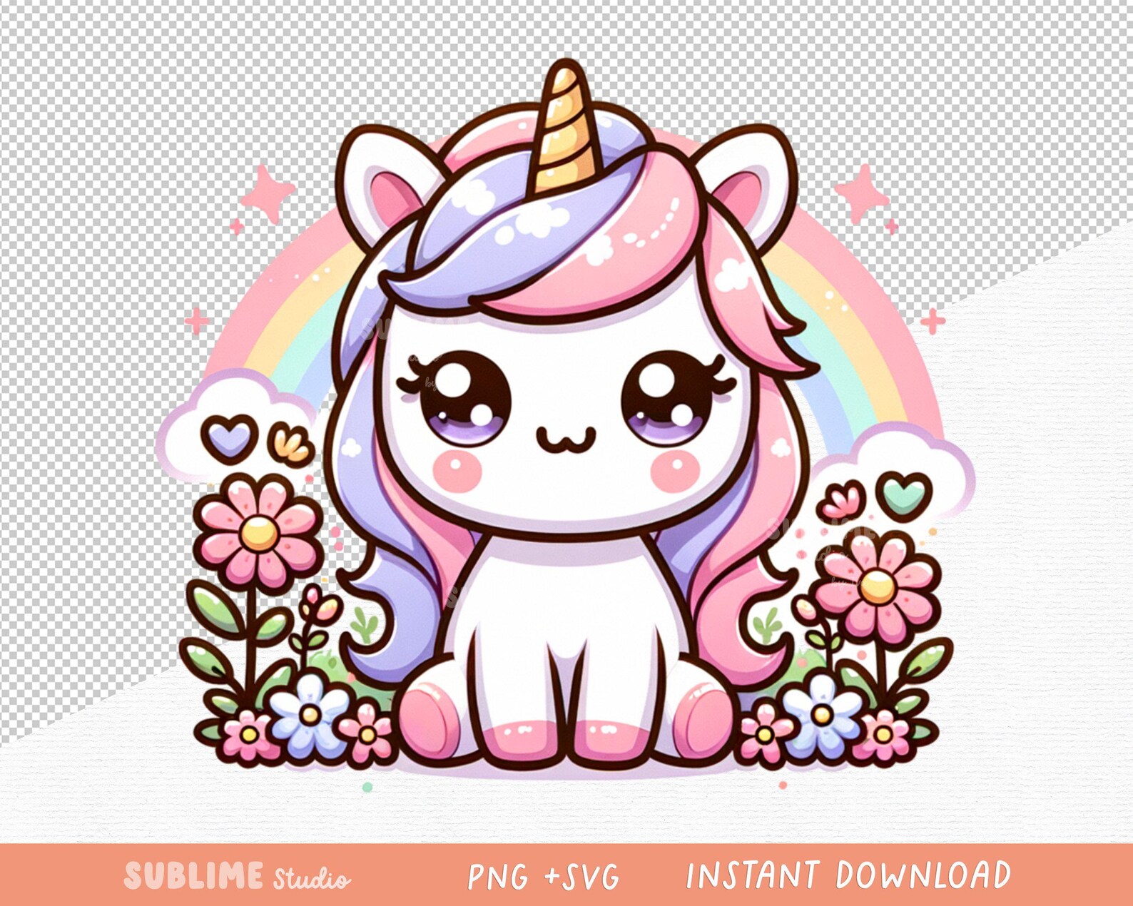Unicorn and Flowers Clipart, Png and SVG, Spring Unicorn, Cute Unicorn ...