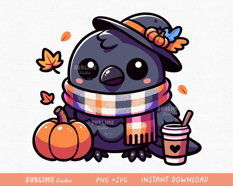 Cute Crow Clipart Png and SVG, Fall Coffee Png, Coffee Lovers, INSTANT ...