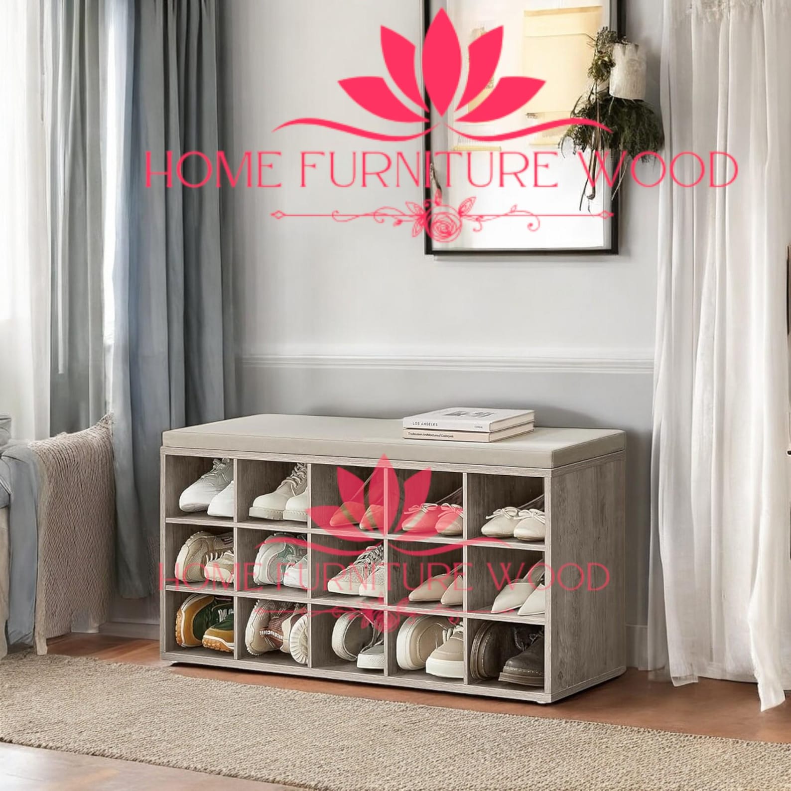 Shoe Bench With Cushion, Storage Bench With Padded Seat, Entryway Bench ...