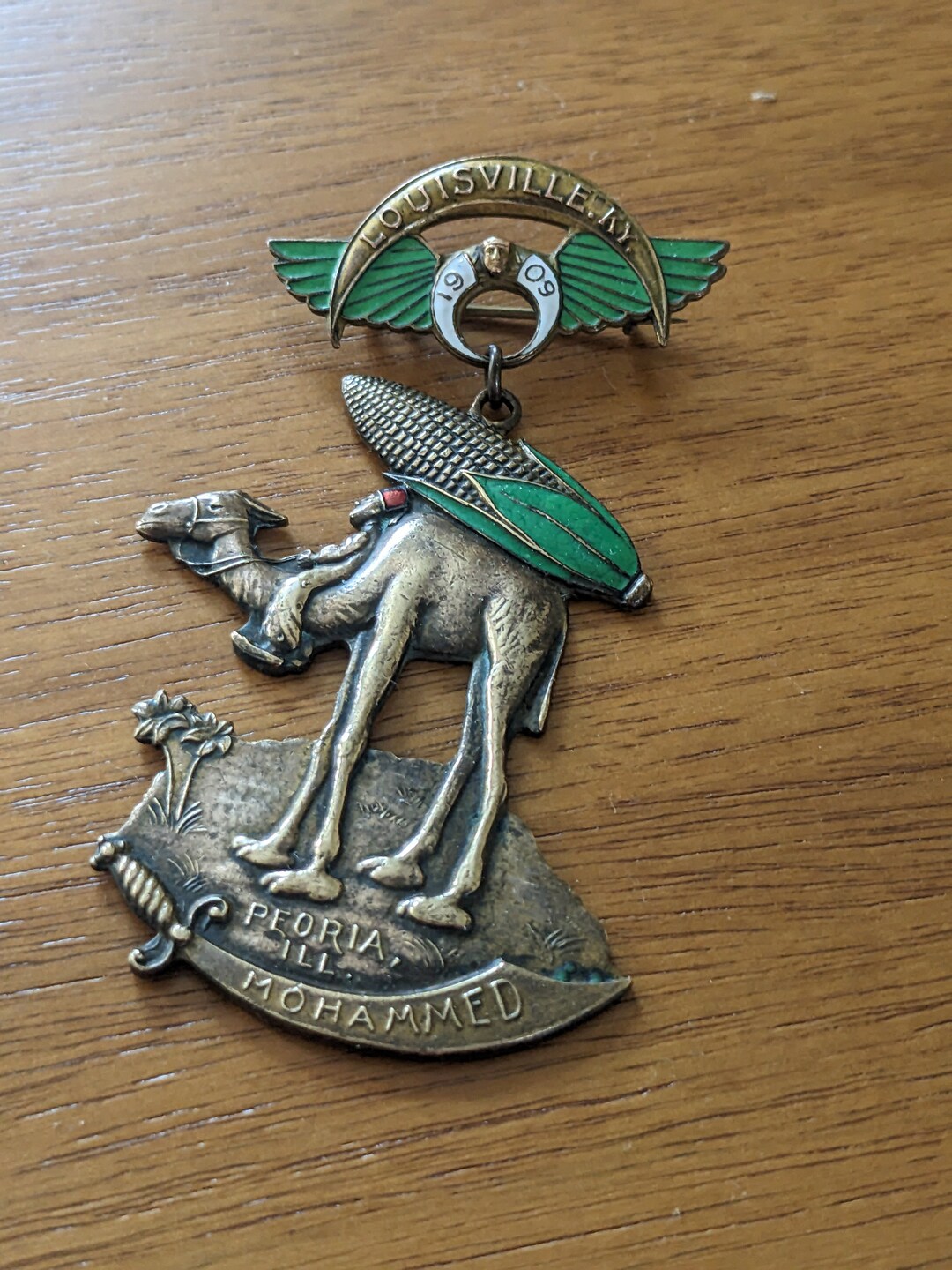 Shriner Pin Masonic Temple Badge Brass Pin Louisville, KY and Peoria ...