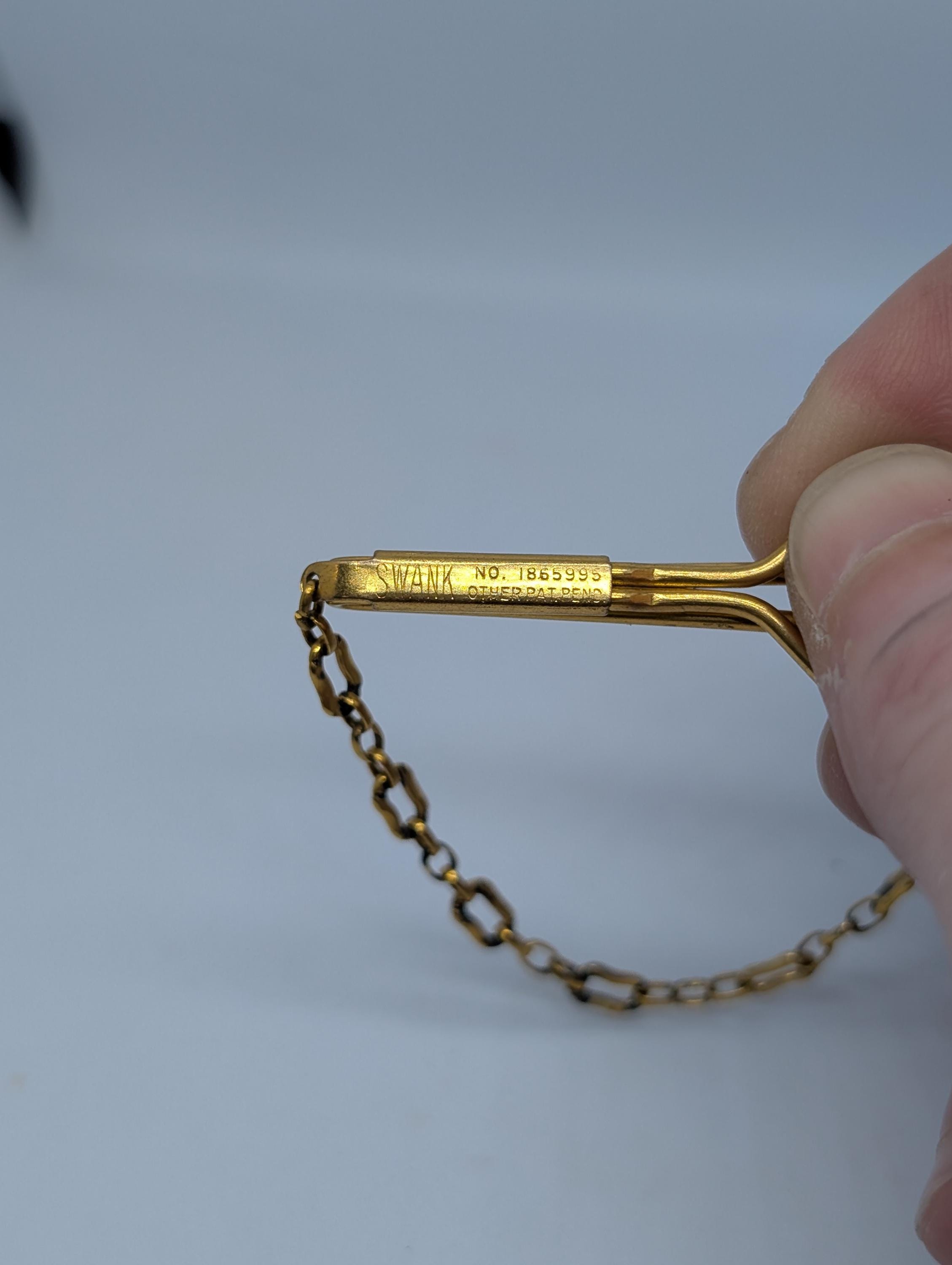 Vintage Swank Tie Clip With Chain Gold Tone No 1865995 Other Pat Pend ...