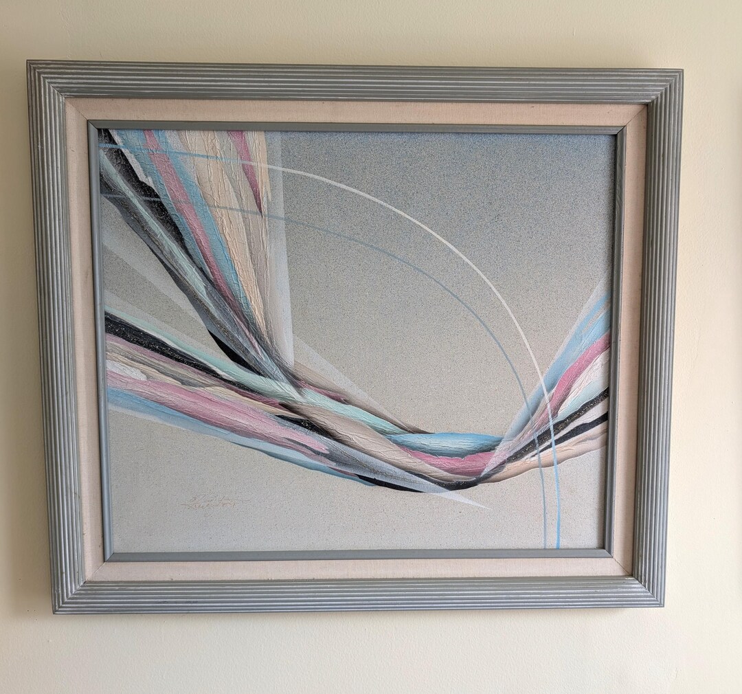 Ultimate 1980s Abstract Painting in Pastels and Gold Glitter Framed 29 ...