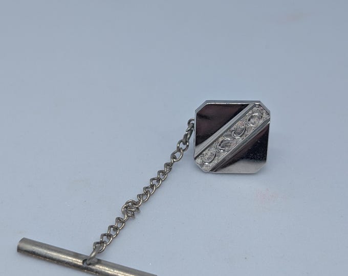 Vintage 80s Silver Tone Tie Tack Square Shaped Tie Clip Cool Retro Men ...