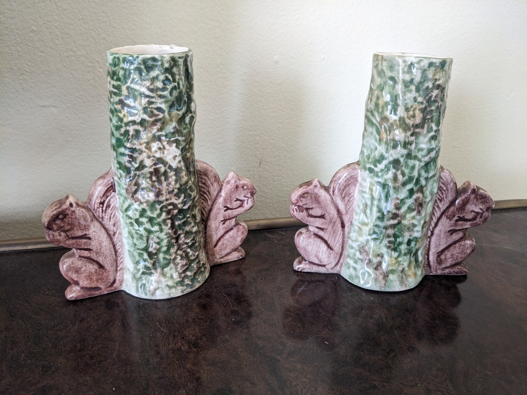 MCM Squirrel Vases Earthenware Vases Pair of Forest Themed Vases Forest ...