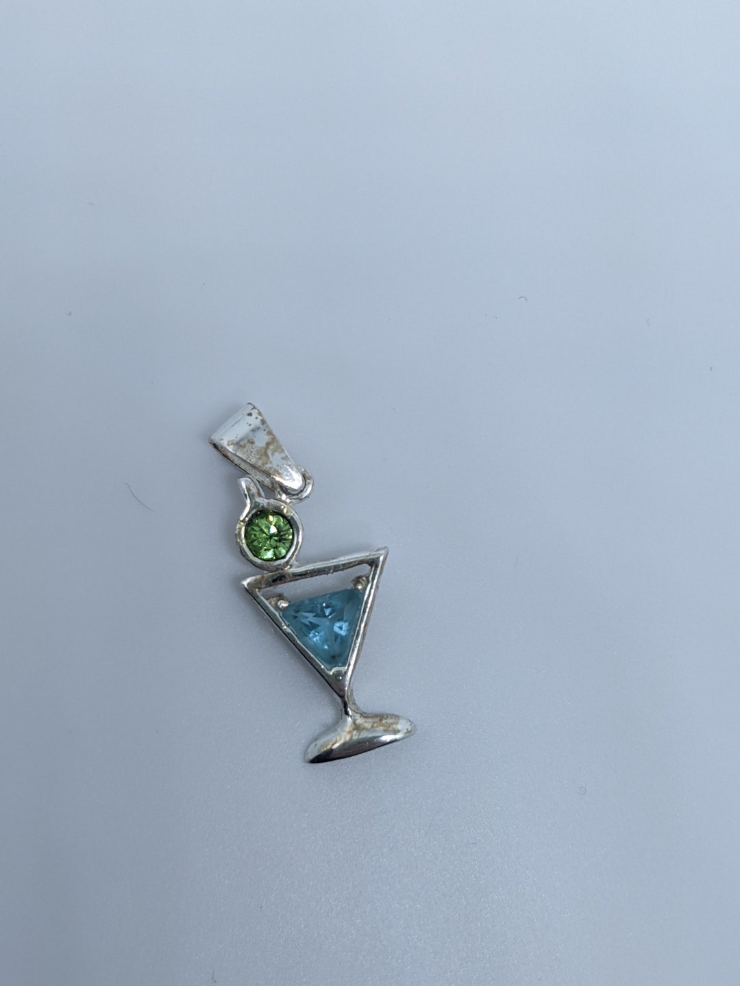 Cocktail Pendant Sterling Silver With Blue and Green Gems - Etsy