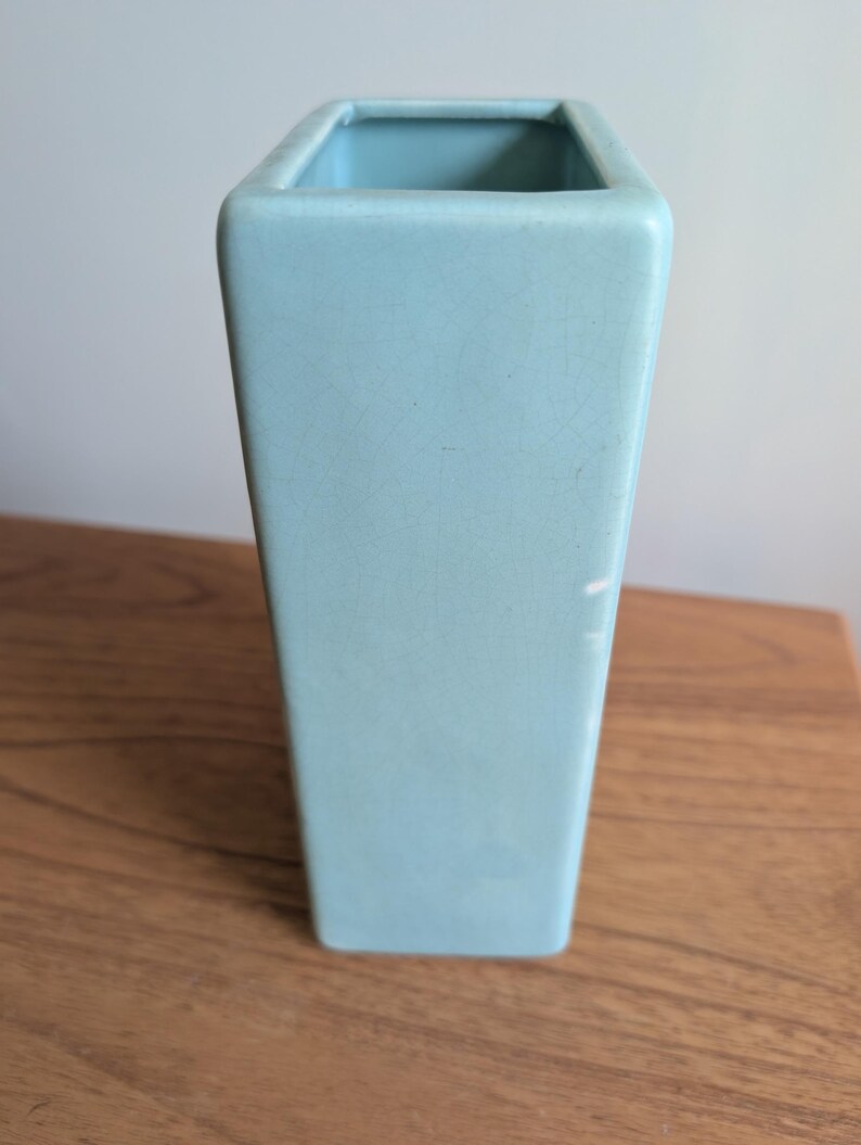 Weller Cameo Pottery 9 Inch Tall Antique Rectangular Vase Blue Green ...