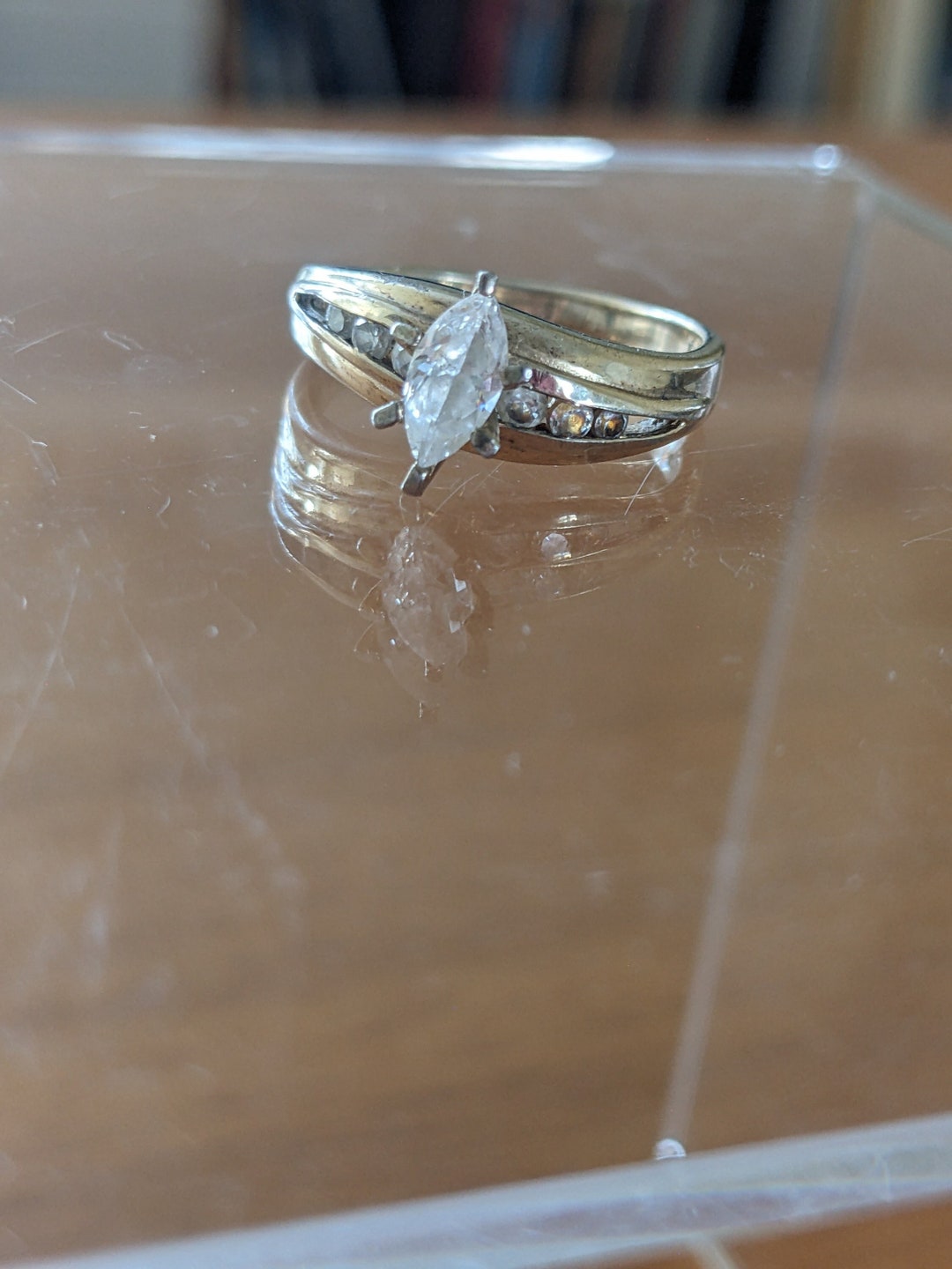 80s Ring Marquise Cut Ring With Channel Stones Gold Plated Silver Ring ...