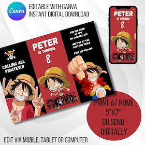Monkey D Luffy Editable Invitation, One Piece Birthday Invitation - Etsy