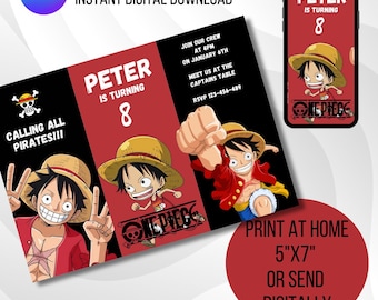 Monkey D Luffy Birthday Invitation, One Piece Birthday Invitation - Etsy