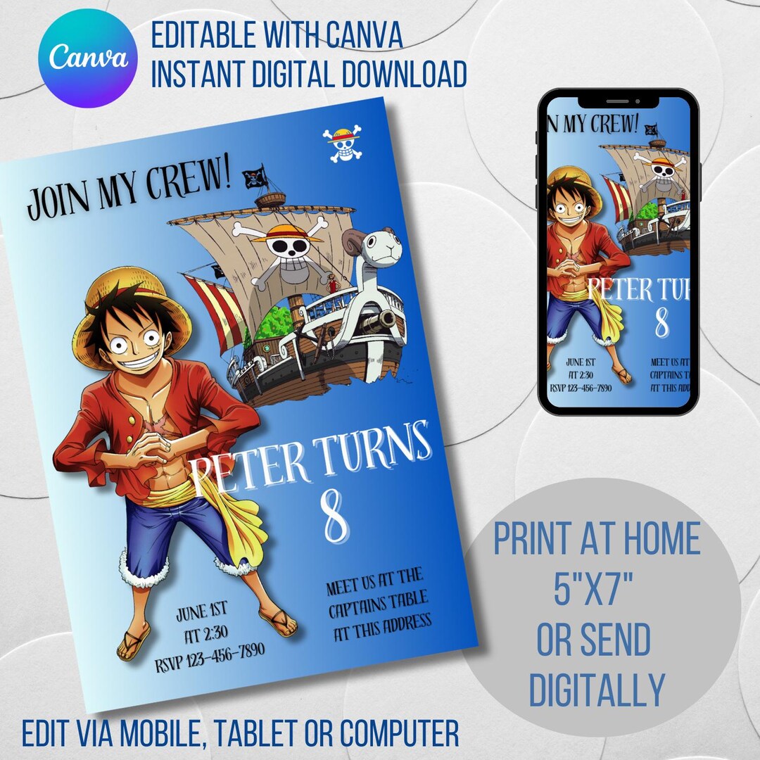 Luffy Birthday Invitation - Etsy