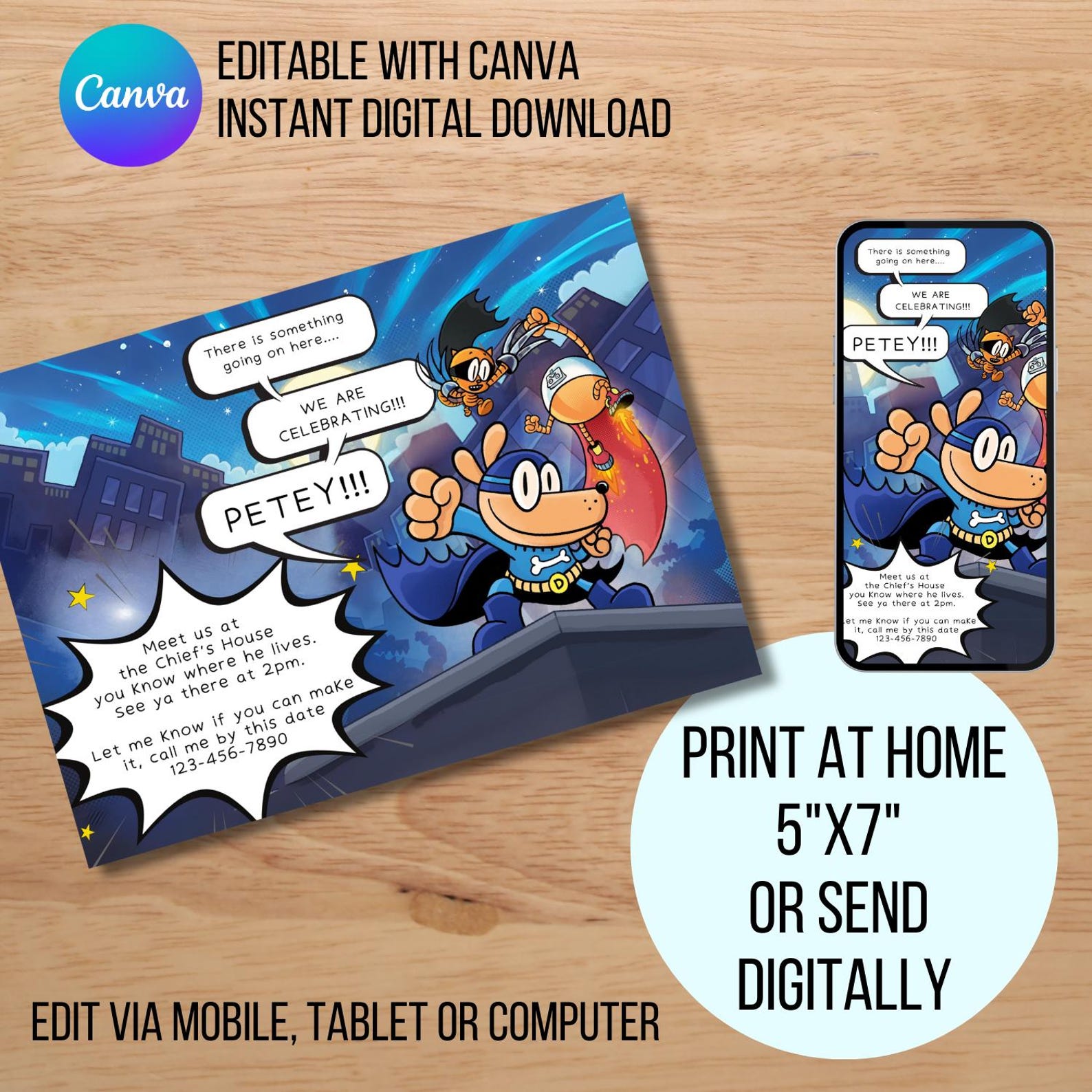 Dog Man, Petey, Instant Download, Invite, Birthday Invitation, ADHD ...