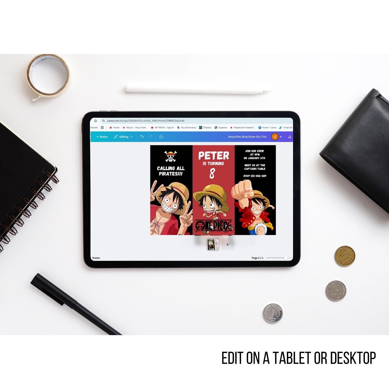 Monkey D Luffy Editable Invitation, One Piece Birthday Invitation - Etsy