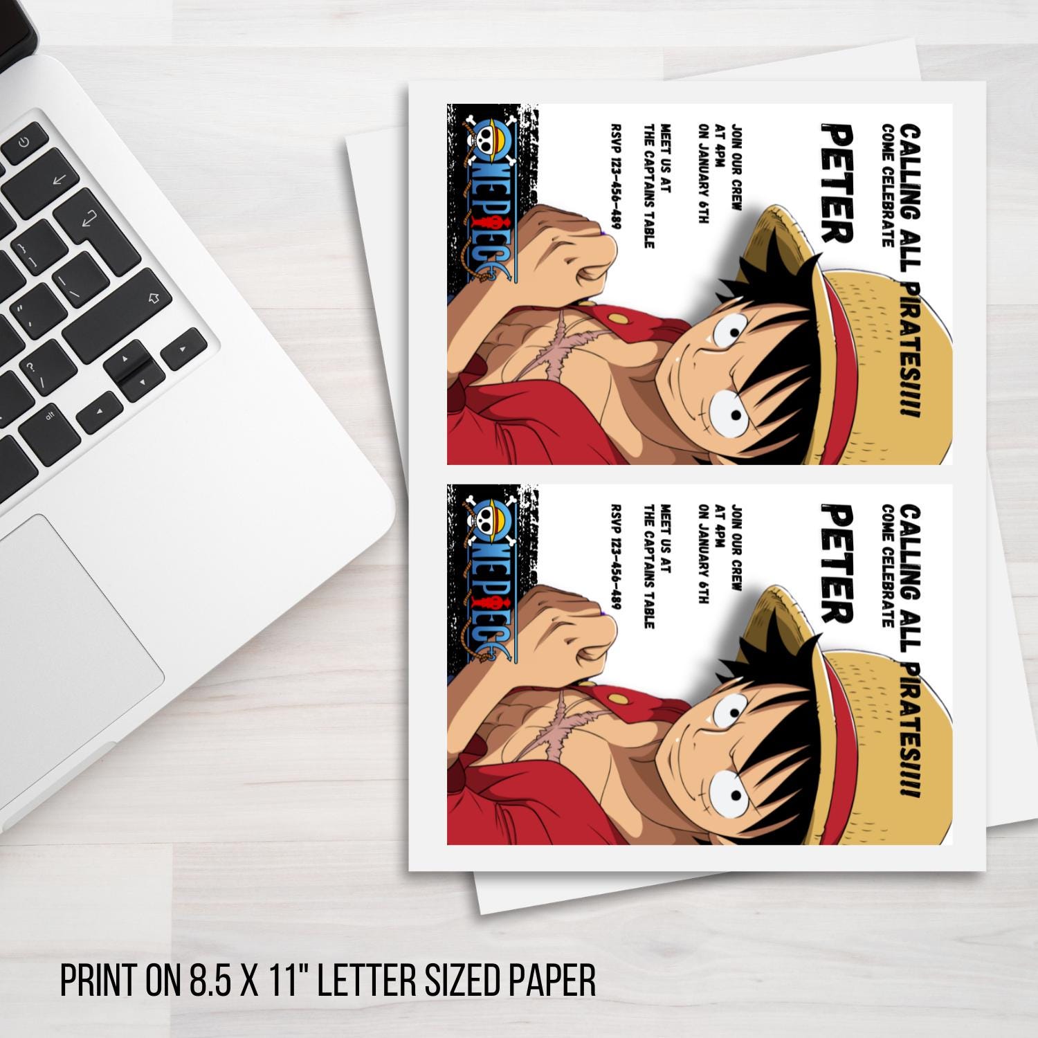 Monkey D Luffy Editable Invitation, One Piece Invitation - Etsy
