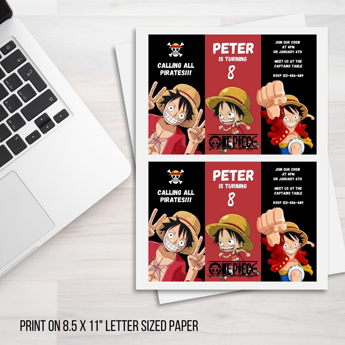 Monkey D Luffy Editable Invitation, One Piece Birthday Invitation - Etsy