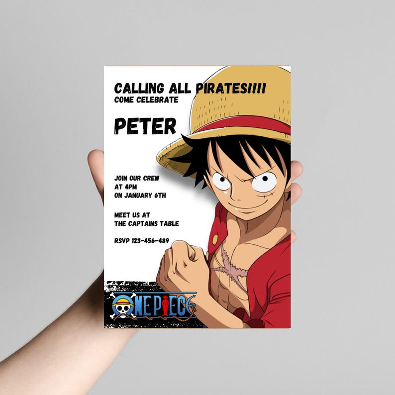 Monkey D Luffy Editable Invitation, One Piece Invitation - Etsy