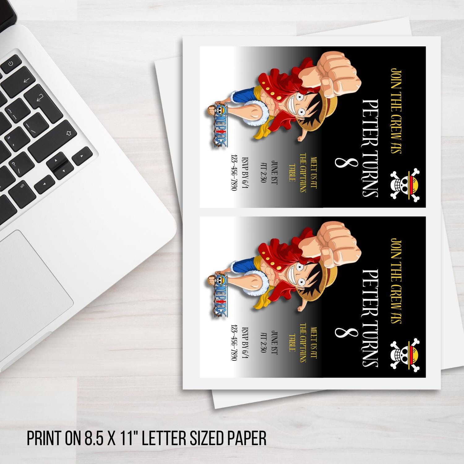 Monkey D Luffy Birthday Invitation, One Piece Birthday Invitation - Etsy