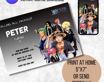 Monkey D Luffy Editable Invitation, One Piece Birthday Invitation - Etsy